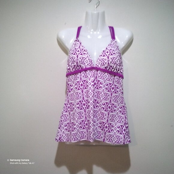 Hula Honey | Swim | Hula Honey Magenta White Halter Racerback Tankini ...